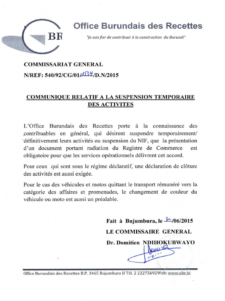 Communiqu Relatif La Suspension Temporaire | PDF