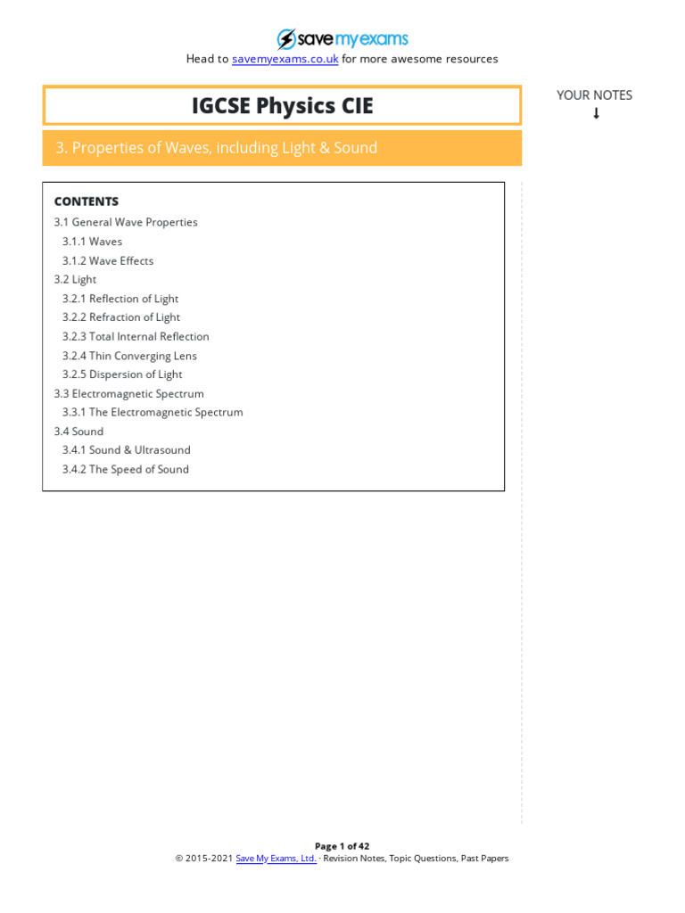 IGCSE Physics CIE: 3. Properties of Waves, Including Light & Sound ...