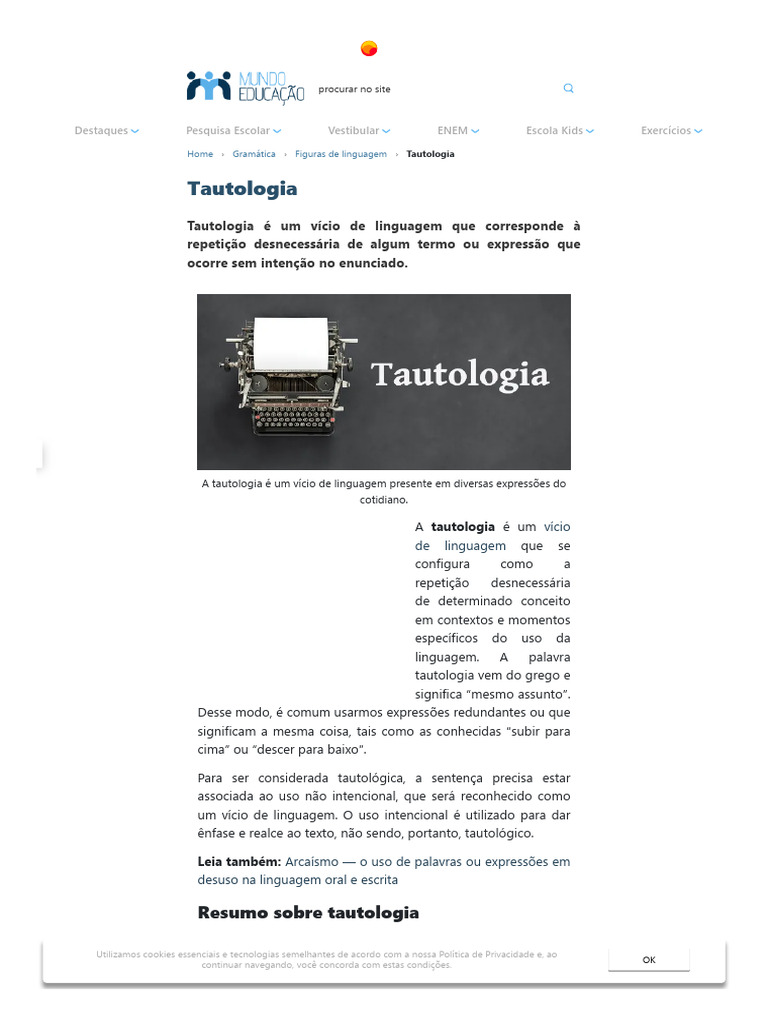 Tautologia_ o que é, exemplos, como identificar - Mundo Educação | PDF ...