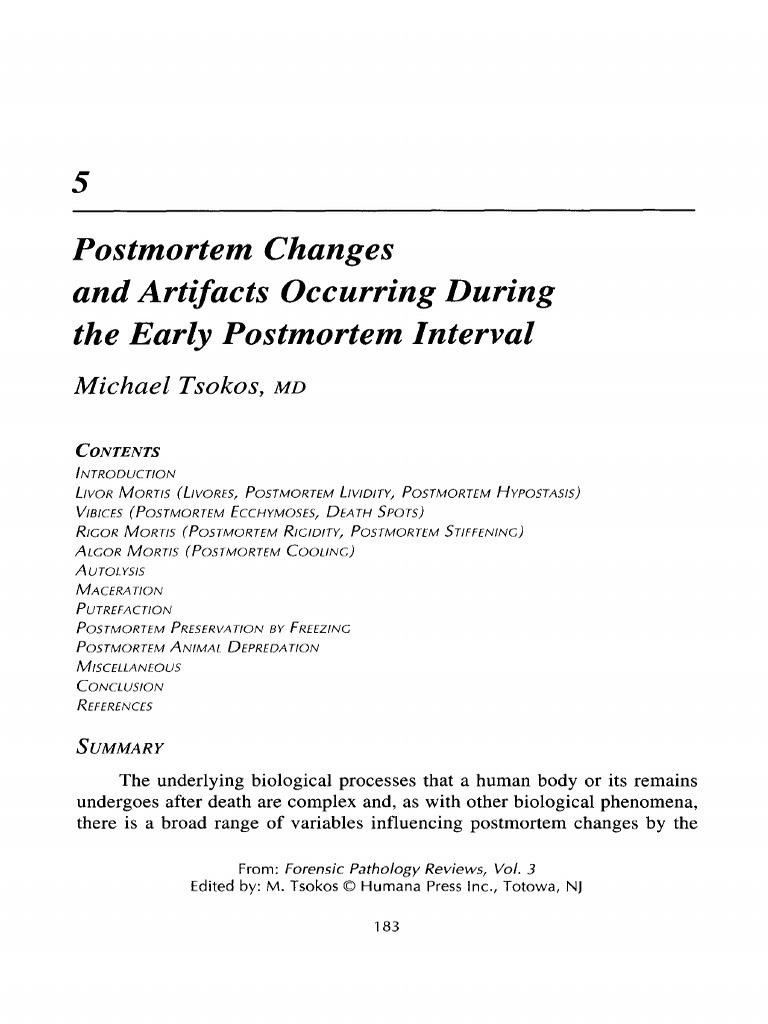 5 Postmortem Changes and Artifacts Occurring During The Early Postmortem Interval | PDF ...