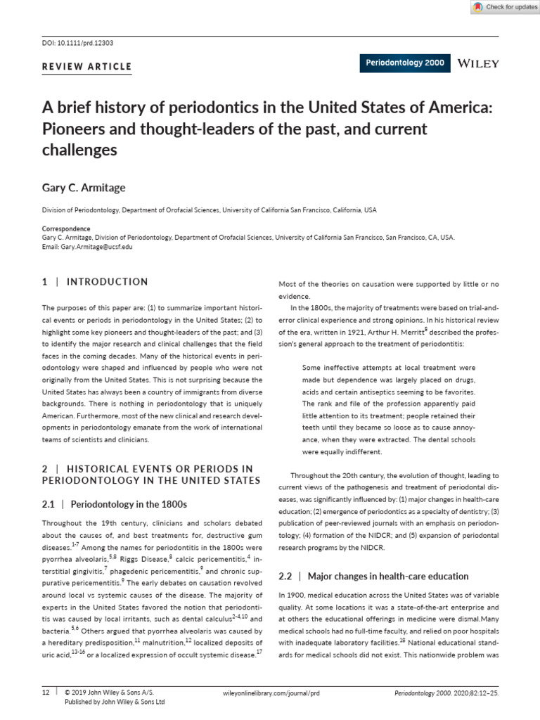 History of Periodontology in the USA | PDF | Periodontology | Dentistry