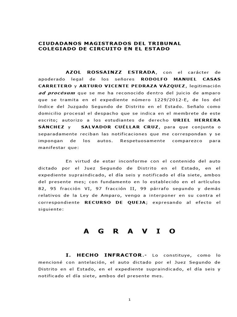 Recurso de Queja, Amparo Ejecucion | PDF | Caso de ley | Sentencia (ley)