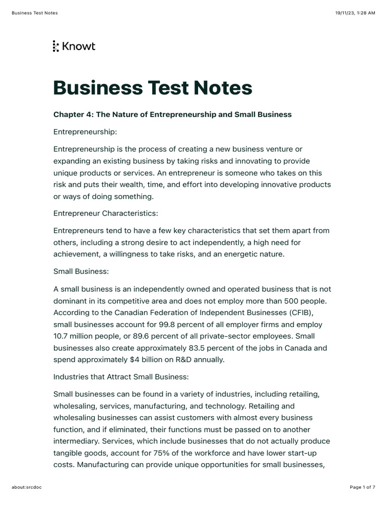 Business Test Notes | Download Free PDF | Marketing | Leadership