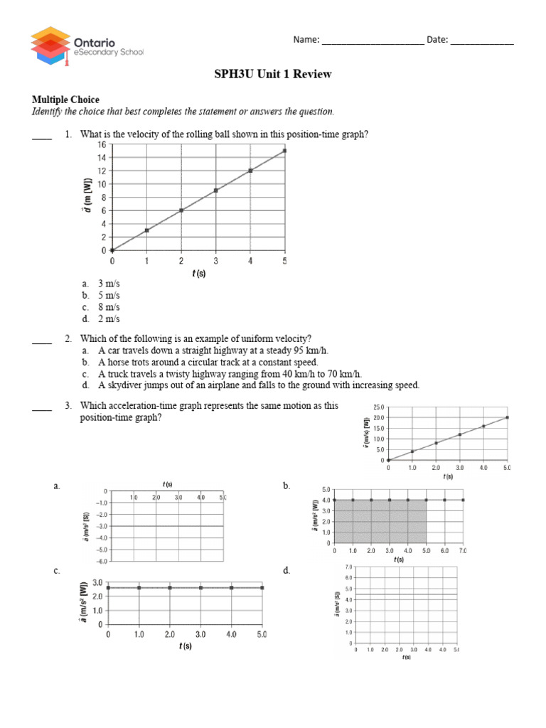 1.6.1 Kinematics Review (AAL) | PDF | Velocity | Acceleration