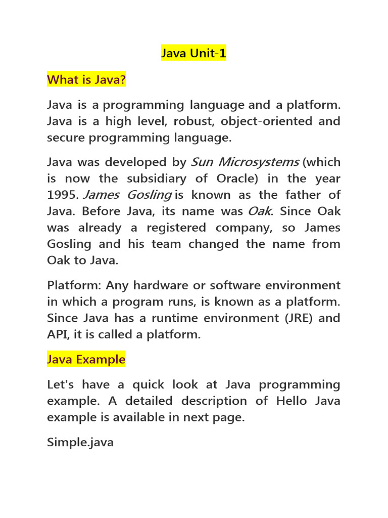 Java Unit1 | PDF | Java Virtual Machine | Java (Programming Language) Java Unit1 | PDF | Java Virtual Machine | Java (Programming Language)