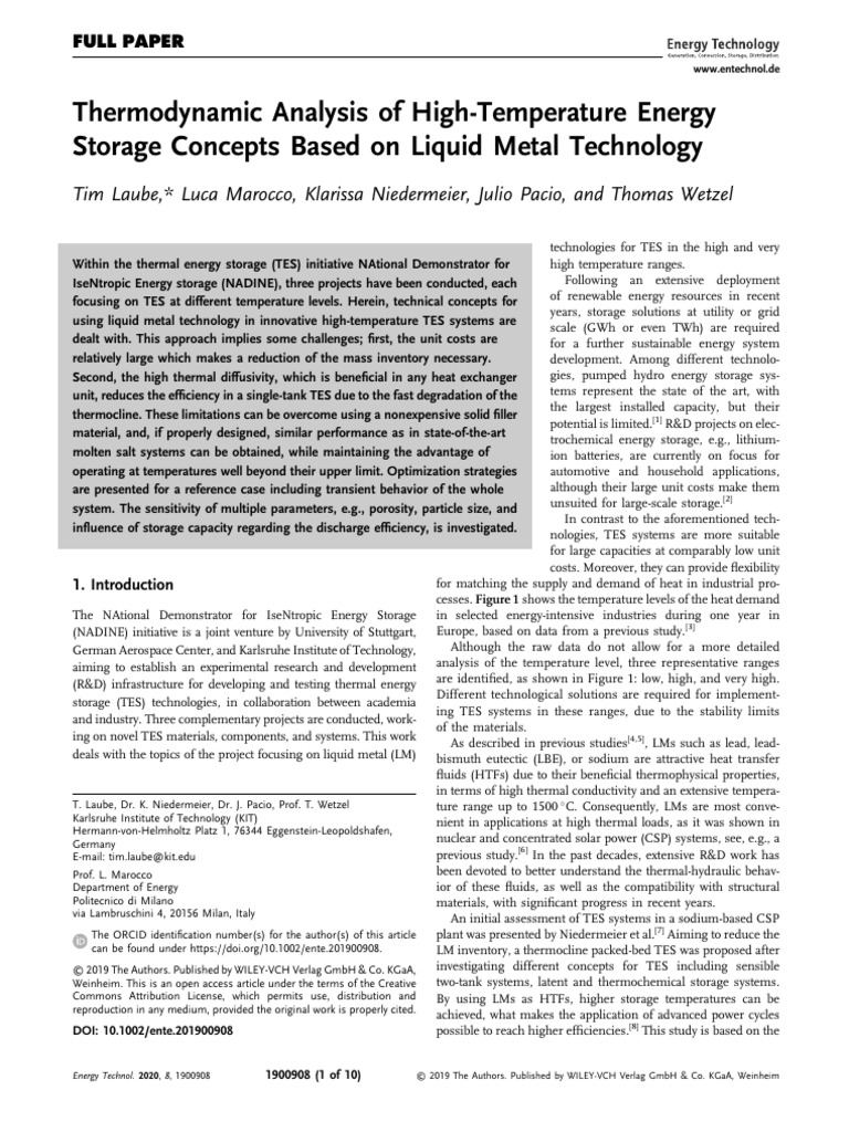 Liquid Metal High-Temperature Energy Storage | PDF | Energy Storage | Heat