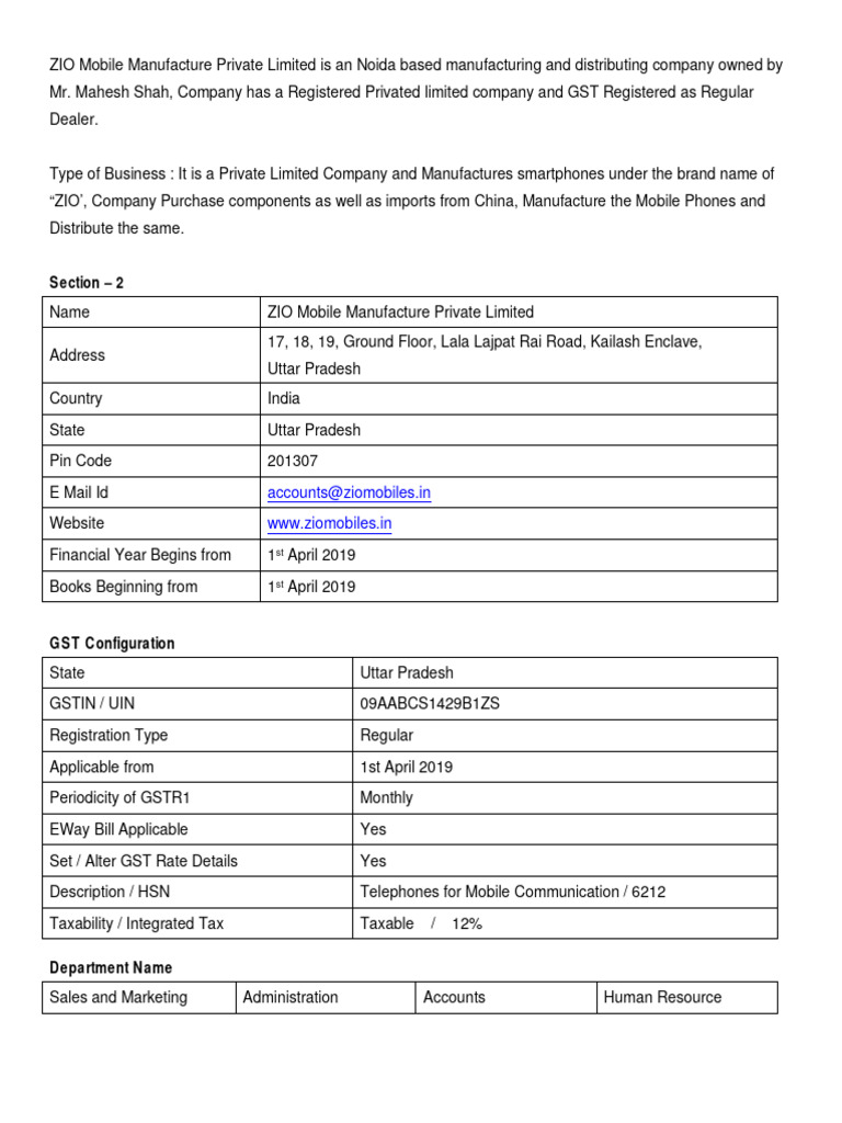 ZIO Mobile Manufacture Private Limited | PDF | Cheque | Banks