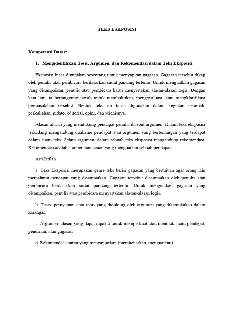 Mengidentifikasi Tesis, Argumen, Dan Rekomendasi Dalam Teks Eksposisi | PDF