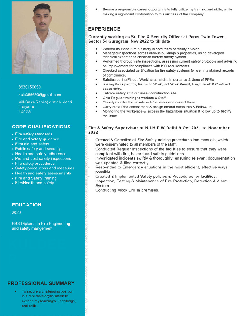 Kuldeep CV | Download Free PDF | Safety | Fire Safety
