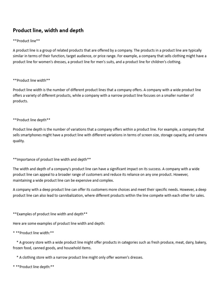 Product Line, Width and Depth | PDF | Retail | Business Economics