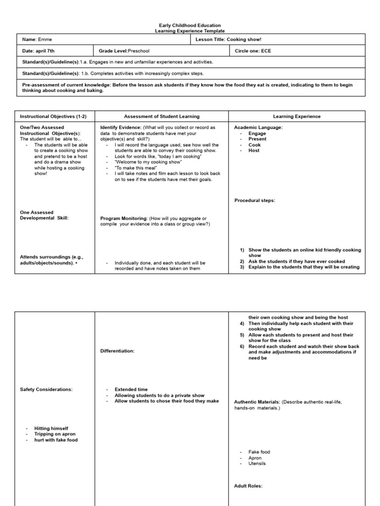 Ece Lesson Plan Template-6 | PDF | Early Childhood Education ...
