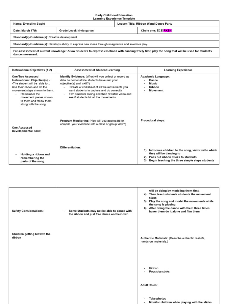 Ece Lesson Plan Template-4 | PDF | Learning | Early Childhood Education