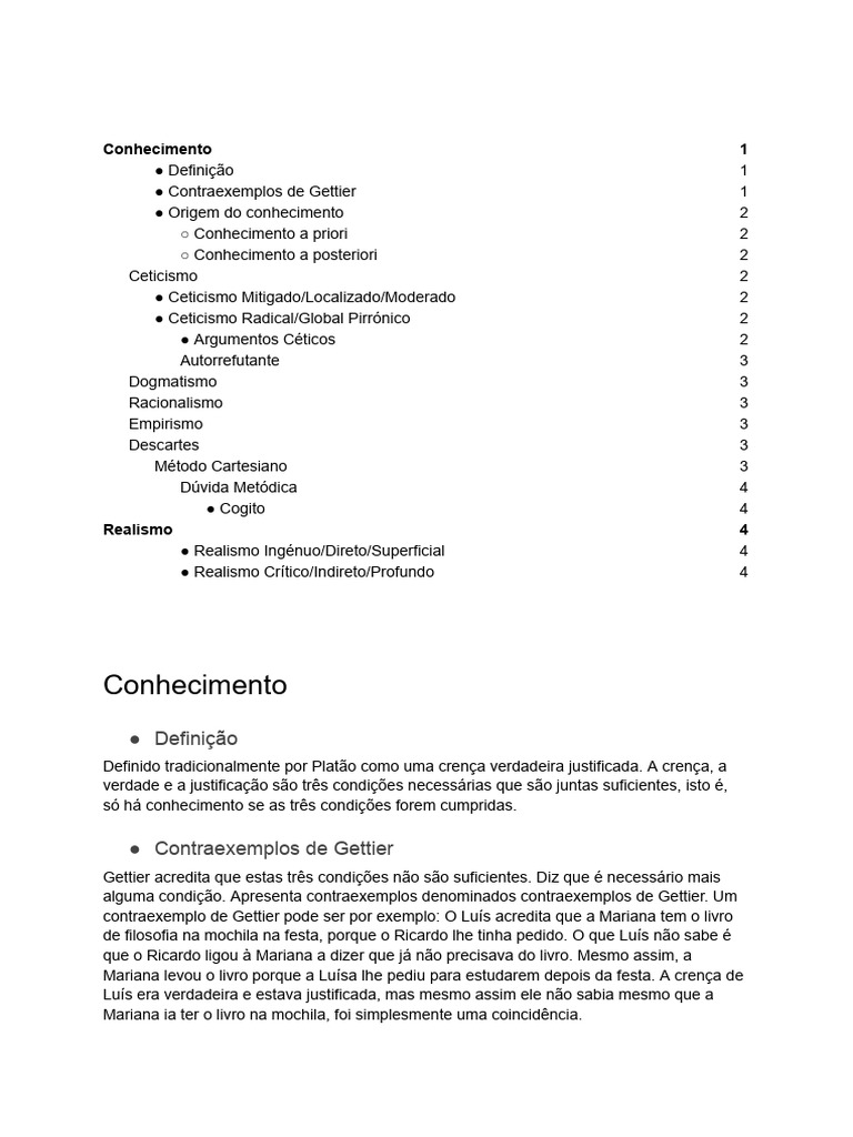 Filosofia resumo | PDF | Conhecimento | Racionalismo