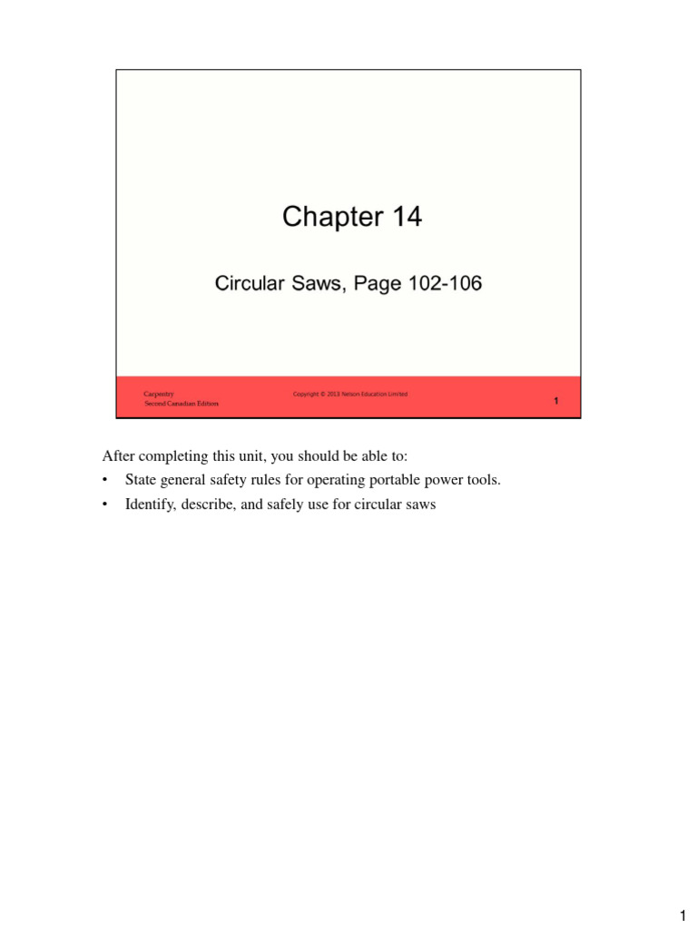 Chapter 14 - Circ Saw Lecture Notes | PDF | Cutting | Manufactured Goods