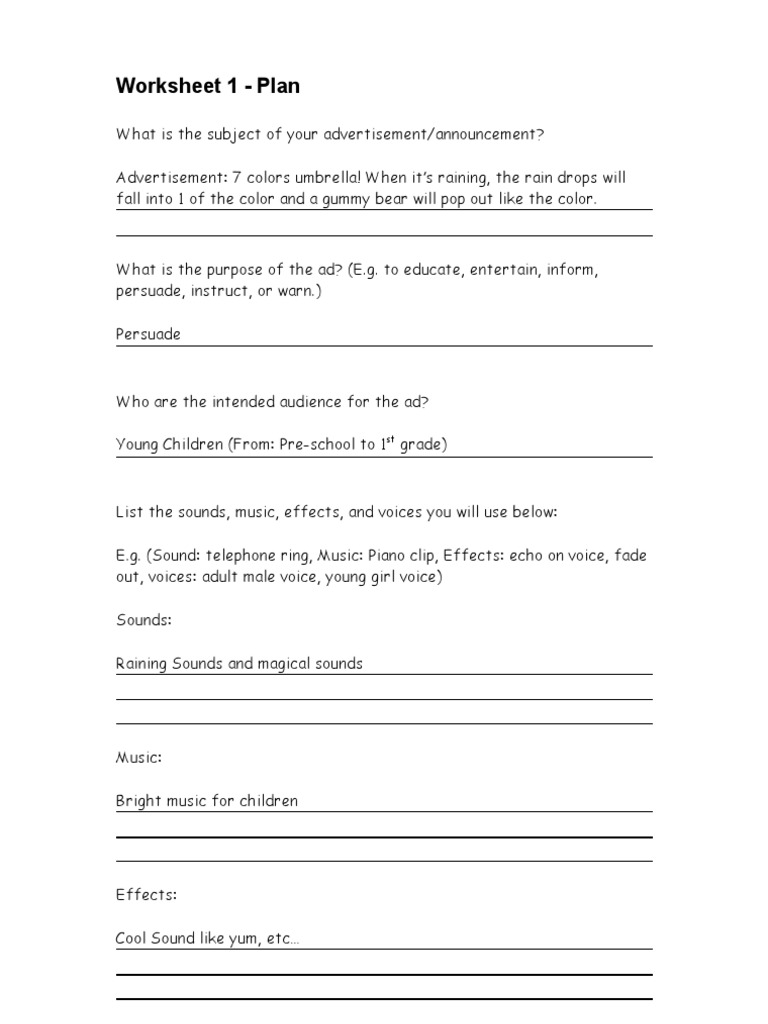 Planning Worksheet | PDF