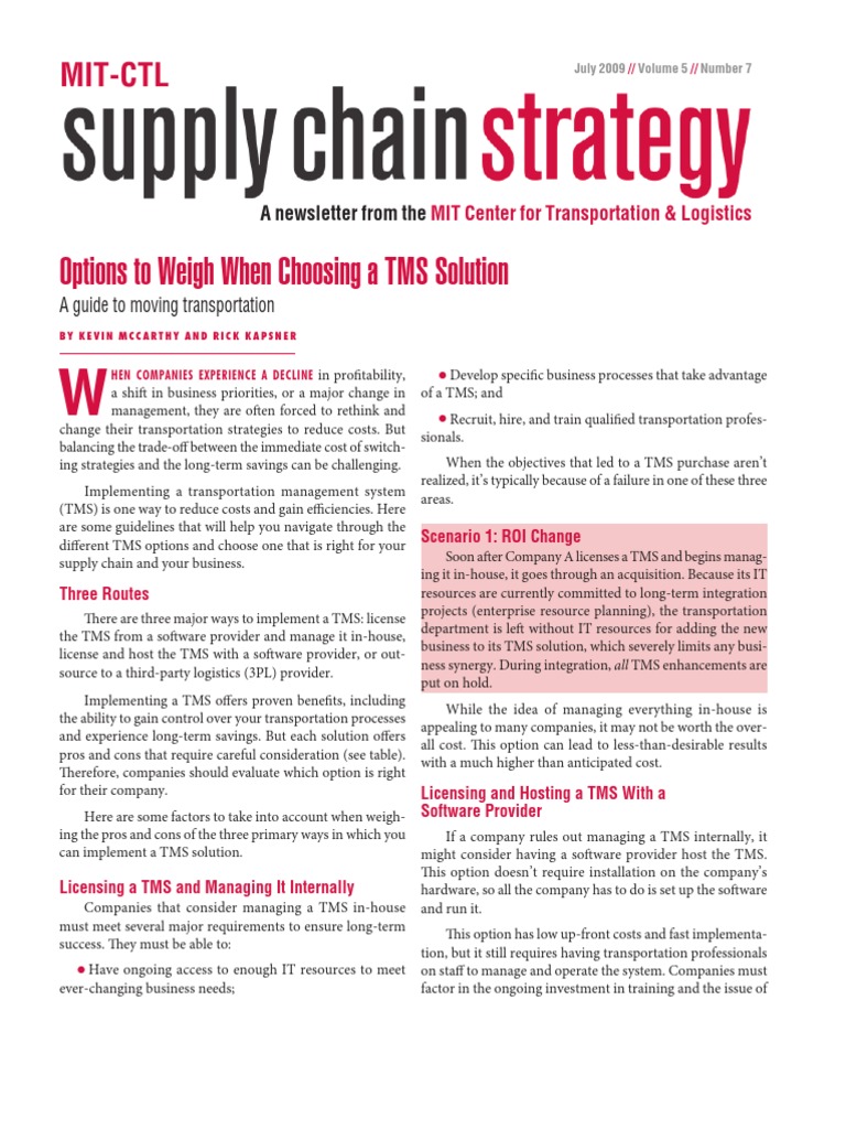 Options To Weigh When Choosing A TMS Solution: Mit-Ctl | PDF ...
