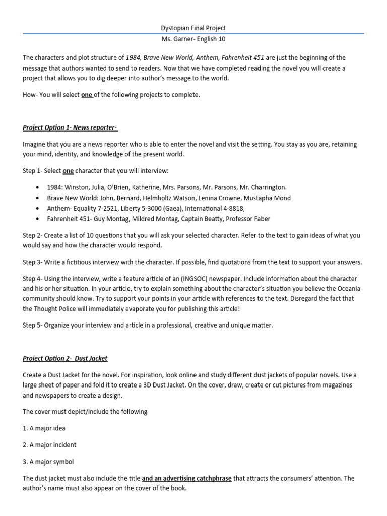 Dystopian Project | PDF | Dystopia | Utopian And Dystopian Fiction