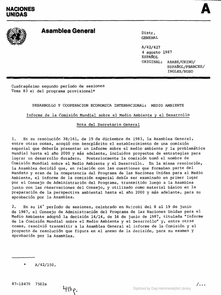 CMMAD Informe Comision Brundtland Sobre Medio Ambiente Desarrollo 1 ...