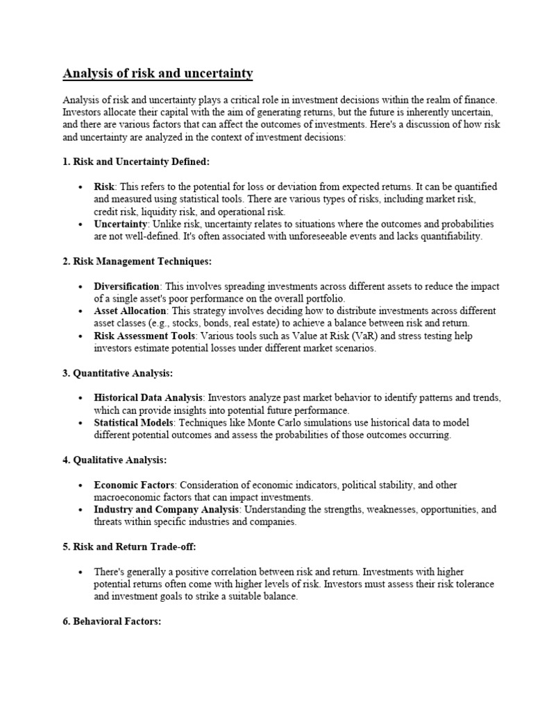 Analysis of Risk and Uncertainty | PDF | Risk | Investing