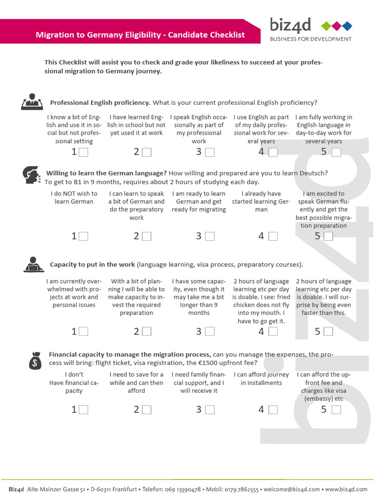 Germany Migration Eligibility Checklist | PDF