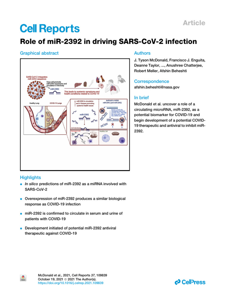 Role of Mir-2392 in Driving SARS-CoV-2 Infection | PDF | Micro Rna | Virus