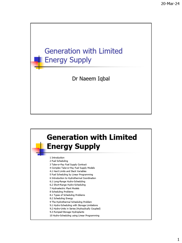 Fuel Scheduling in Limited Energy Systems | PDF | Hydroelectricity