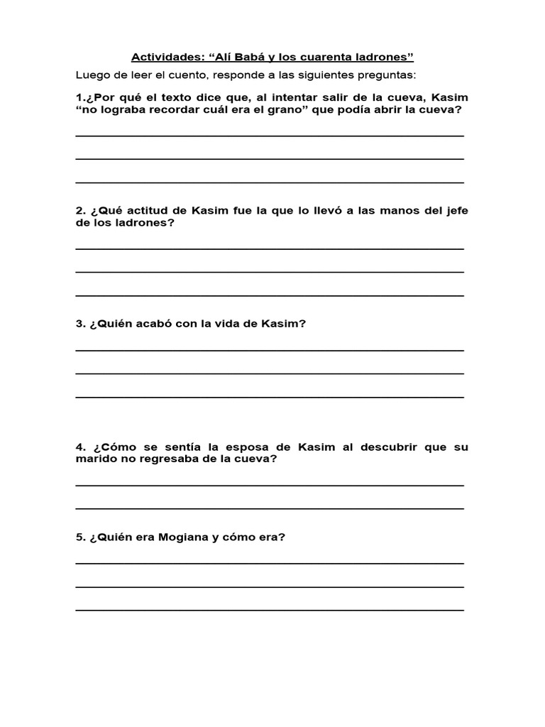 Actividades Ali Baba y Los Cuarenta Ladrones | PDF