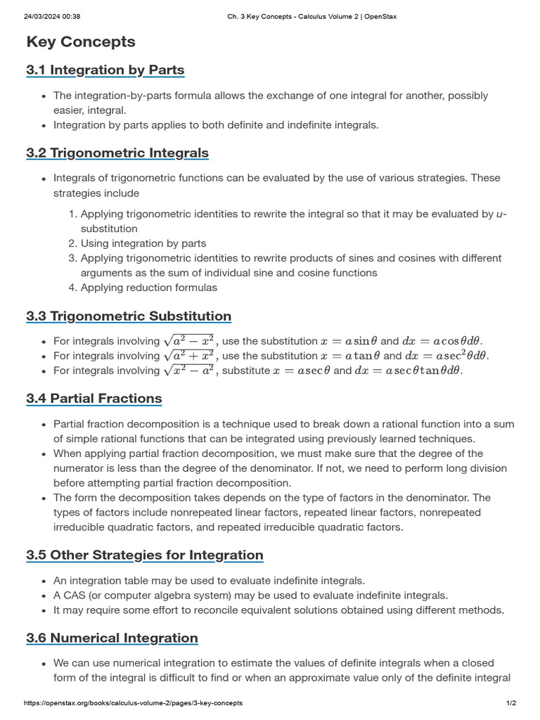 Ch. 3 Key Concepts - Calculus Volume 2 - OpenStax | PDF | Integral ...