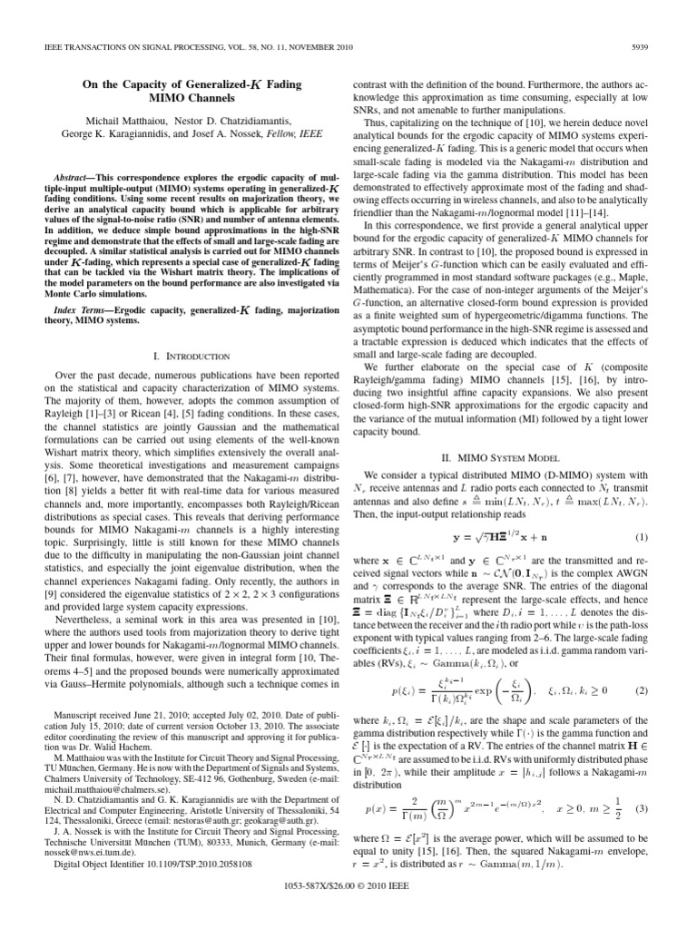MIMO Capacity in Generalized-Fading Channels | PDF | Mimo | Eigenvalues And Eigenvectors
