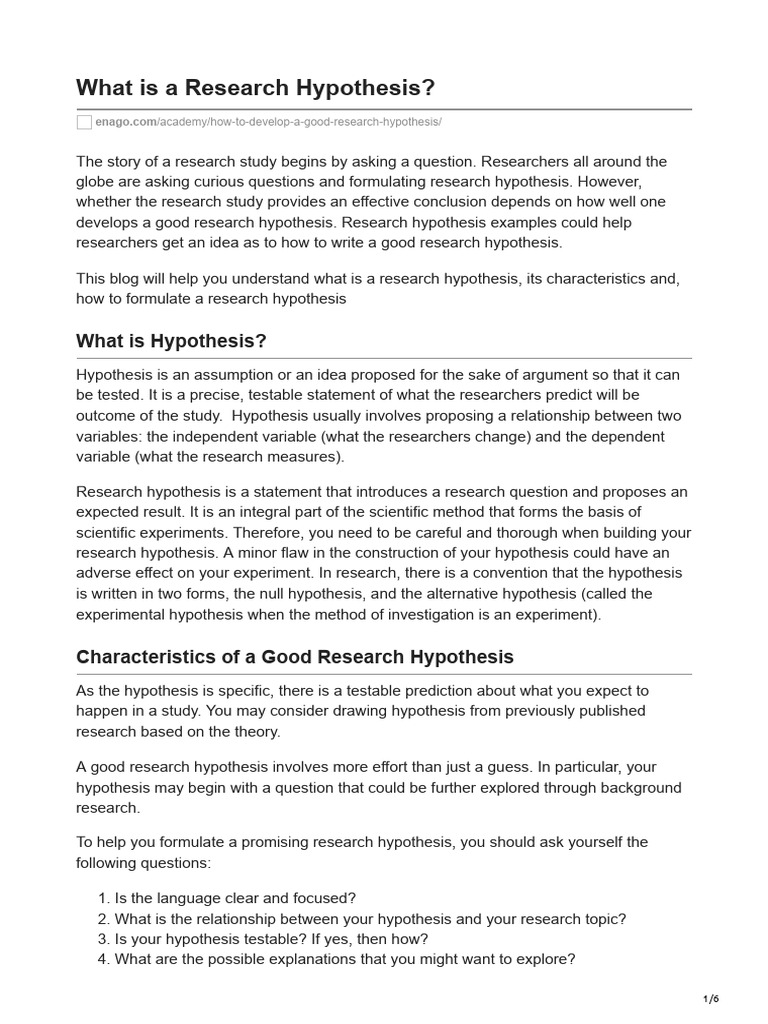 What Is A Research Hypothesis | PDF | Hypothesis | Experiment