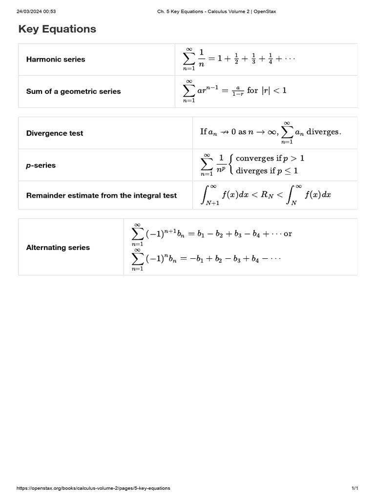 Ch. 5 Key Equations - Calculus Volume 2 - OpenStax | PDF | Mathematical ...