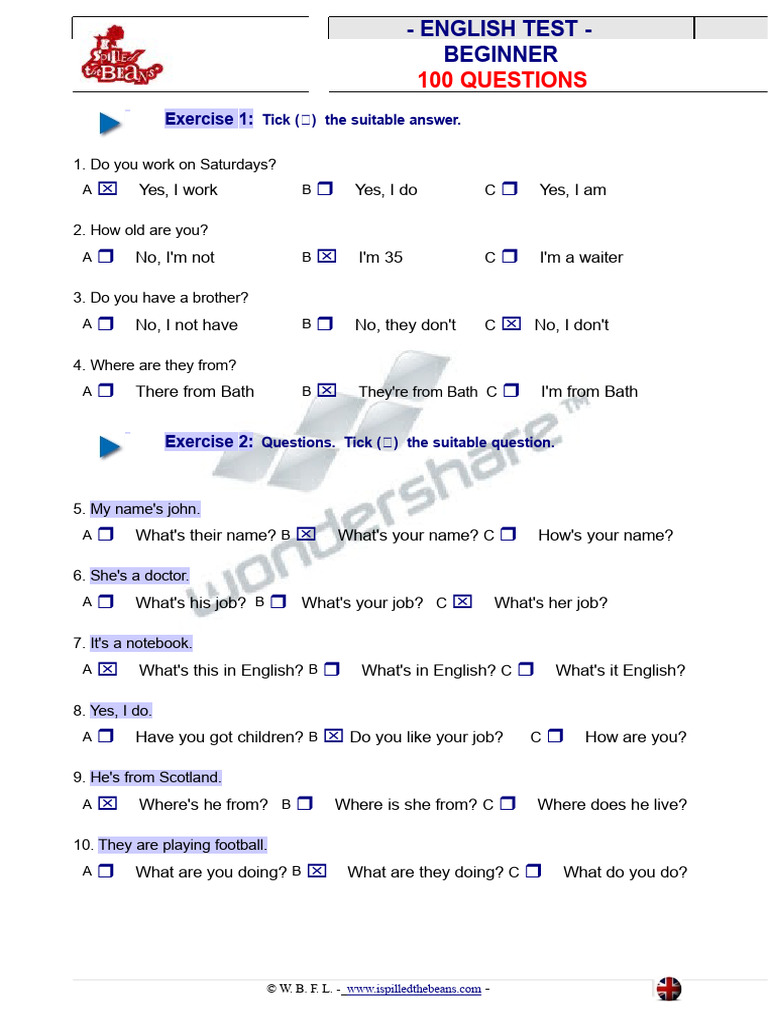 Exercises Tests Beginner 1 | PDF | English Language | Language Families