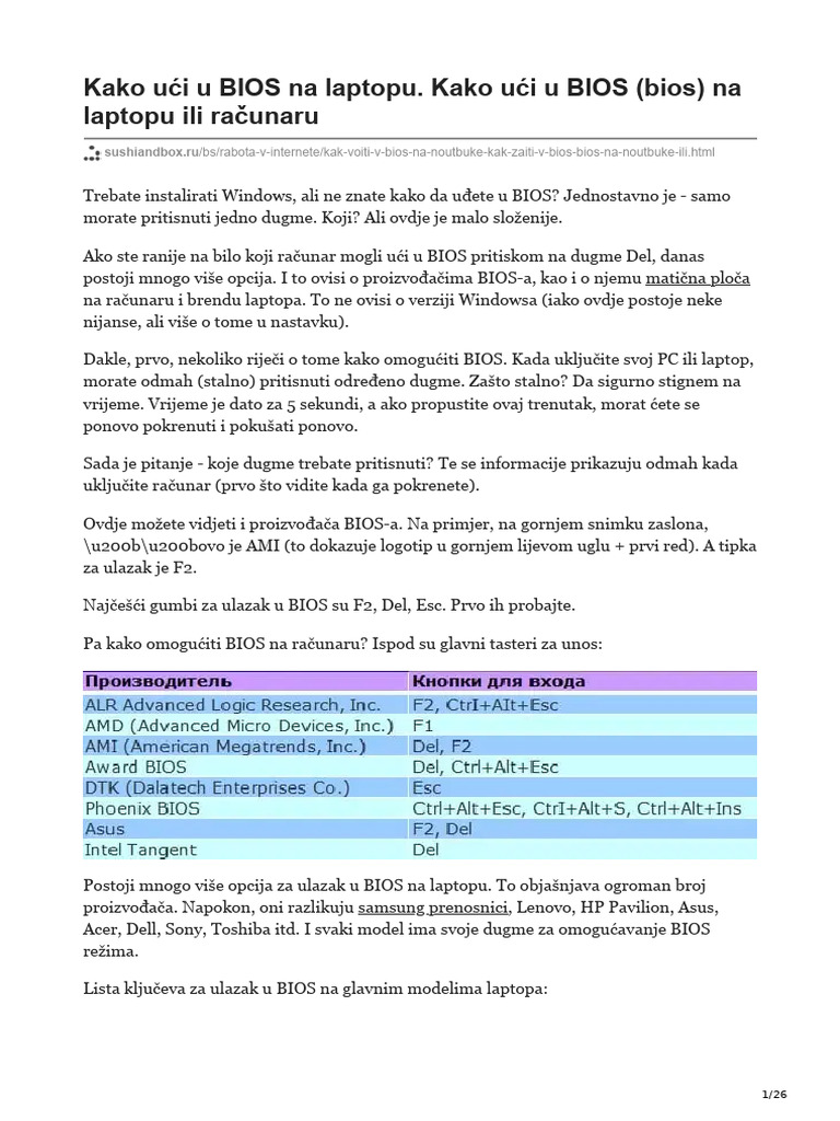 Kako Ući U BIOS Na Laptopu | PDF