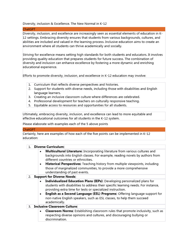 Diversity and Inclusion in schools | PDF | Inclusion (Education) | Learning