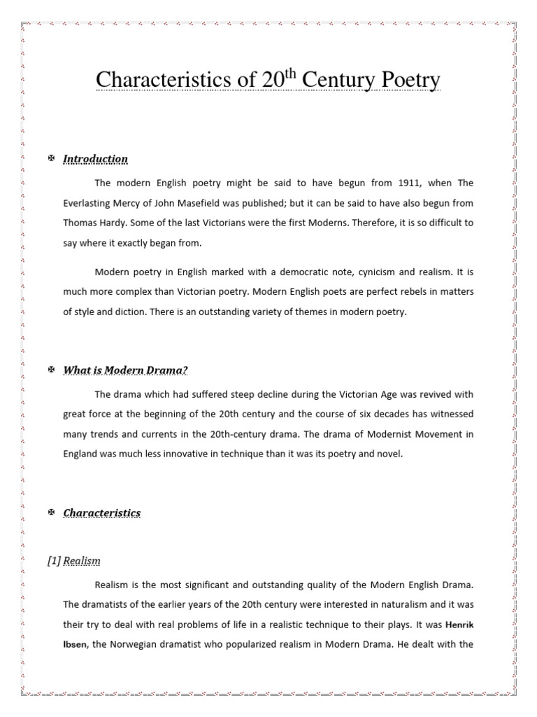 Characteristics of 20 Century Poetry: (1) Realism | Download Free PDF ...