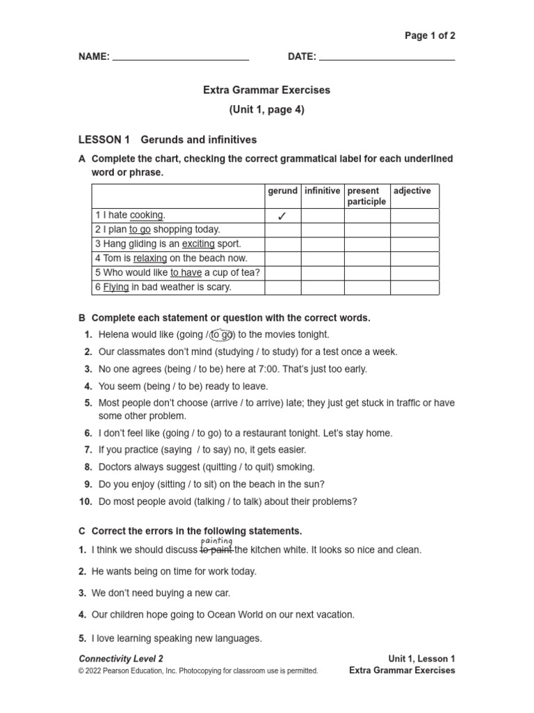 CTY2 Extra Grammar Exercises Unit 1 | PDF | Syntax | Linguistics