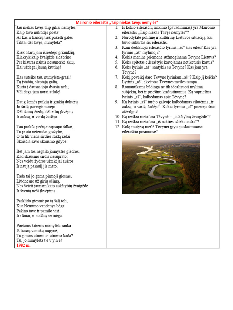 Maironis. Taip Niekas Tavęs Nemylės | PDF