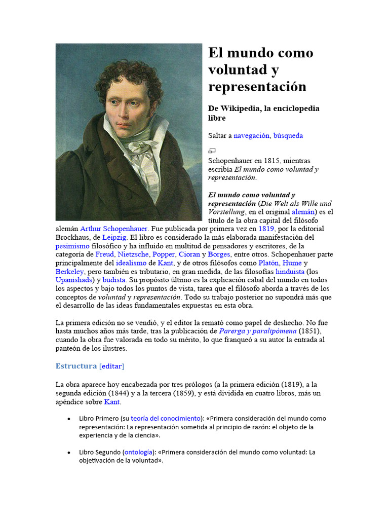 Schopenhauer: Voluntad y Representación | PDF | El mundo como voluntad ...