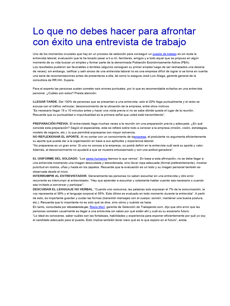 Errores Comunes en Entrevistas Laborales | PDF | Entrevista de trabajo
