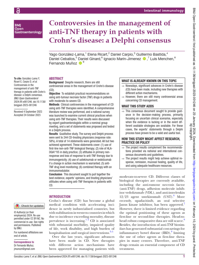 Delphi Consensus Anti TNF in Crohns Disease | PDF | Health Sciences | Diseases And Disorders