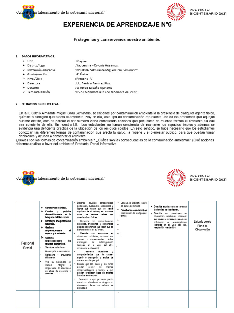 EXPERIENCIA DE APRENDIZAJE 6 Setiembre 2022 . | PDF | Comunicación no verbal | Salvación