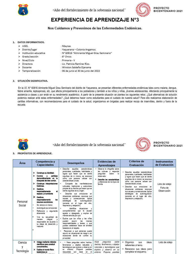 EXPERIENCIA DE APRENDIZAJE 2022 Winston - JUNIO | PDF | Evaluación | Comunicación no verbal