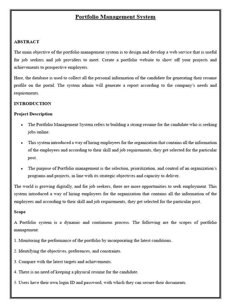 Portfolio Management System | PDF | Databases | Résumé
