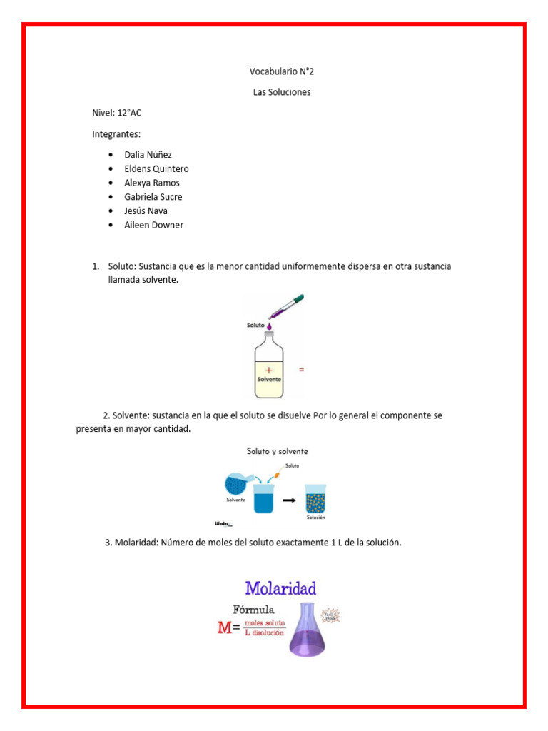 Vocabulario N°2 Soluciones | PDF | Concentración | Solubilidad