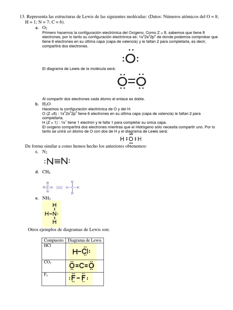Solución ejercicio 13 diagrama de Lewis