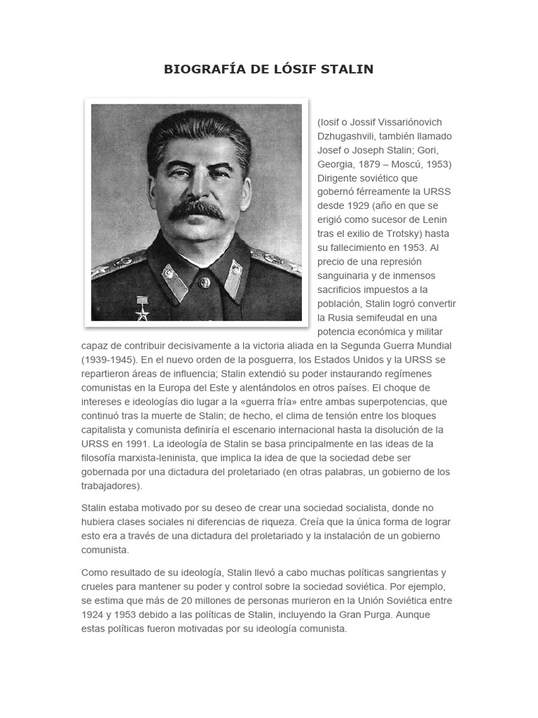 biografia | PDF | Joseph Stalin | Unión Soviética