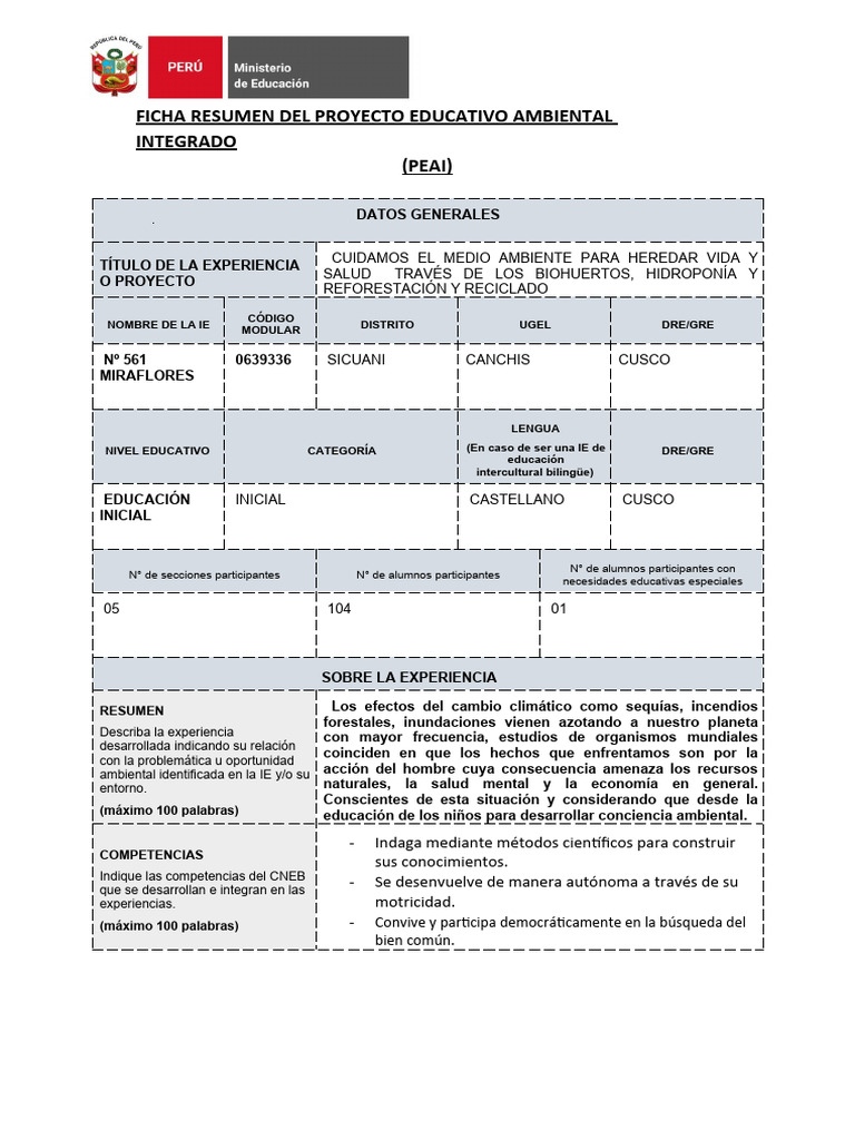 Ficha Resumen Del PEAI | Descargar gratis PDF | Entorno natural