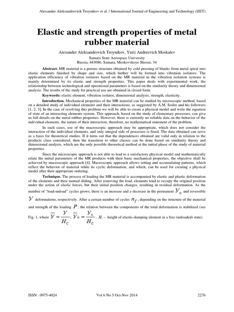 Elastic and Strength Properties of Metal Rubber Ma | PDF | Strength Of Materials | Deformation ...