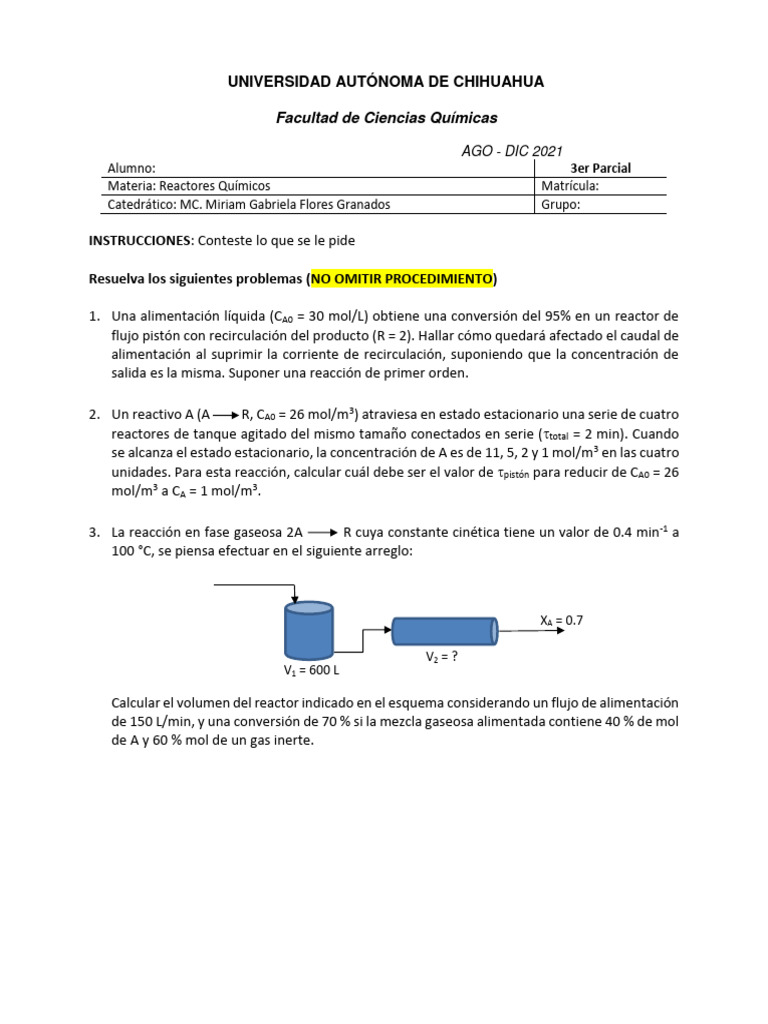 3er Parcial Reactores | PDF