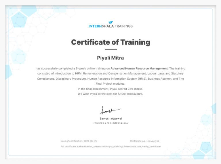 Advanced Human Resource Management Training - Certificate of Completion ... Advanced Human Resource Management Training - Certificate of Completion ...